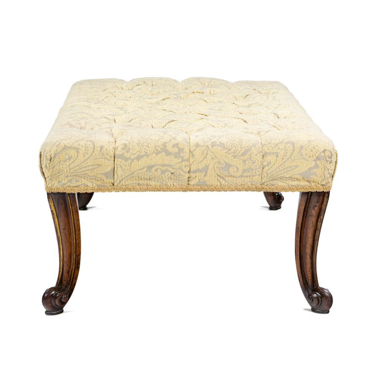 19th century double, upholstered footstool with mahogany legs, in the ...