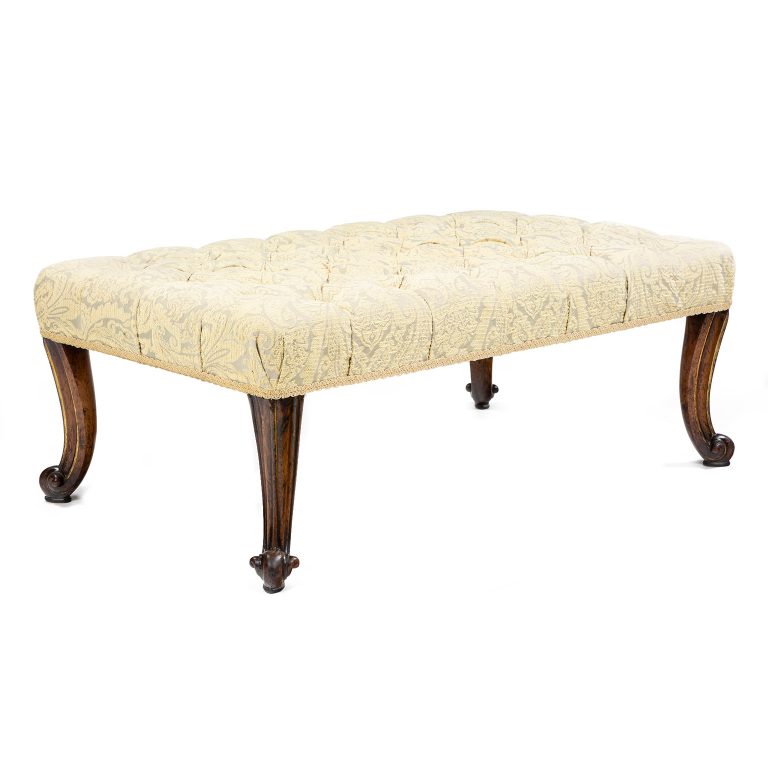 19th century double, upholstered footstool with mahogany legs, in the ...