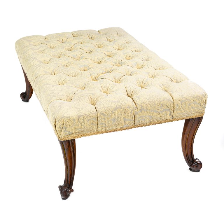 19th century double, upholstered footstool with mahogany legs, in the ...